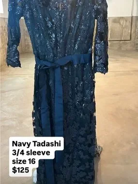 Tadashi Shoji | Dresses | Tadashi Shoji Navy Sequin Lace 34 Sleeve Gown ...